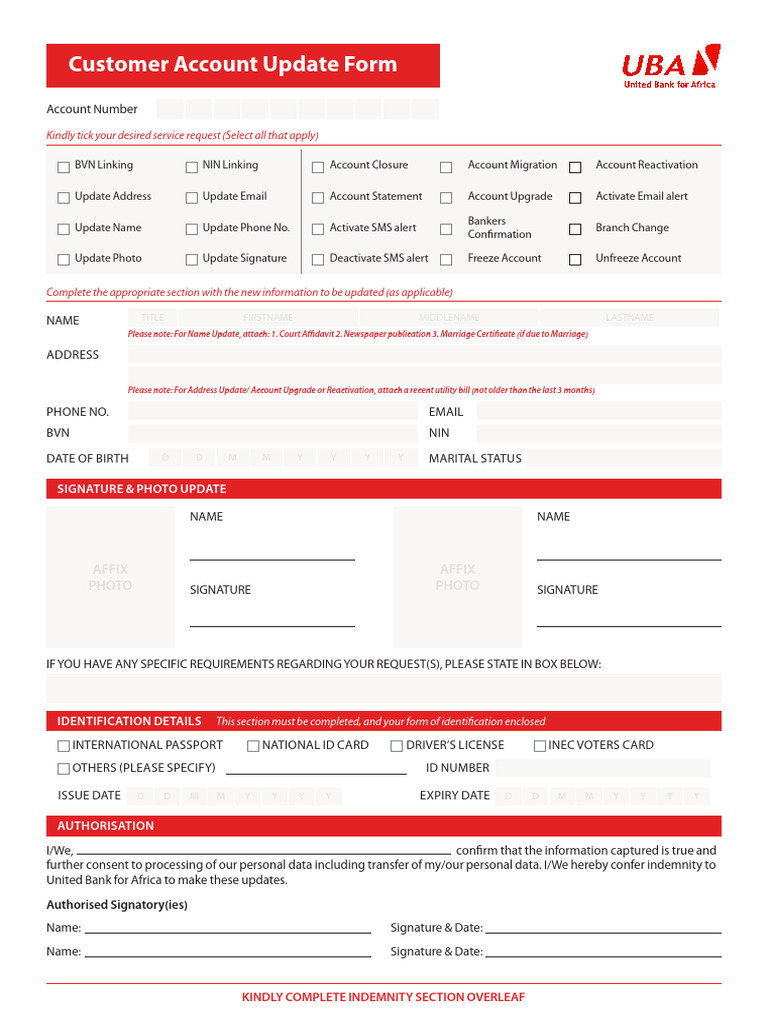 Customer Account Update Form (New) | PDF | Indemnity | Identity Document