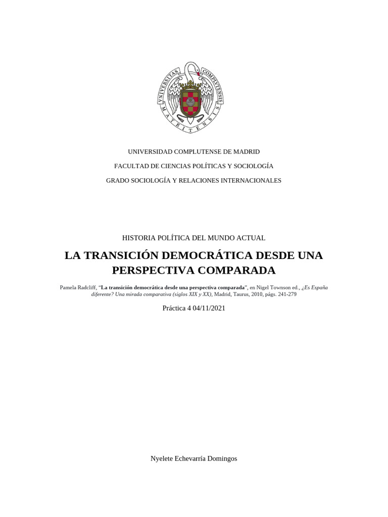 LA TRANSICIÓN DEMOCRÁTICA | PDF | Democracia | Ideologías políticas