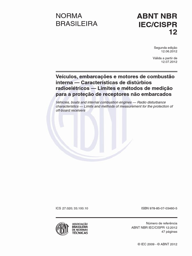NBR Iec Cispr 12 - 2012 | PDF | Antena (rádio) | Barulho