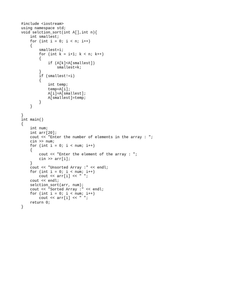 Selection Sort Implementation in C++ | PDF | Teaching Methods & Materials