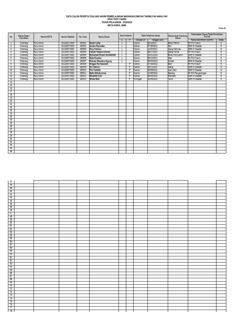 Form Pendaftaran Peserta Eap Tp. 2023-2024 Dta Nurul Amin Ciherang ...