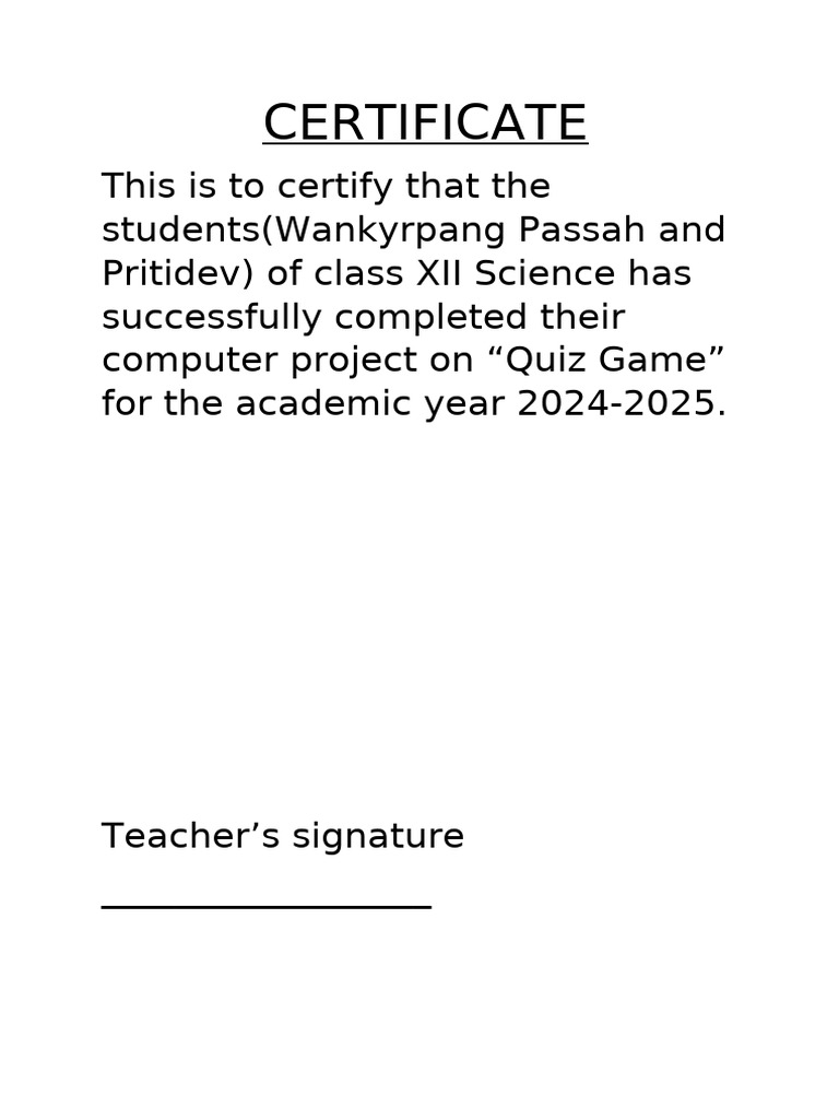 Computer Project Class 12 | PDF