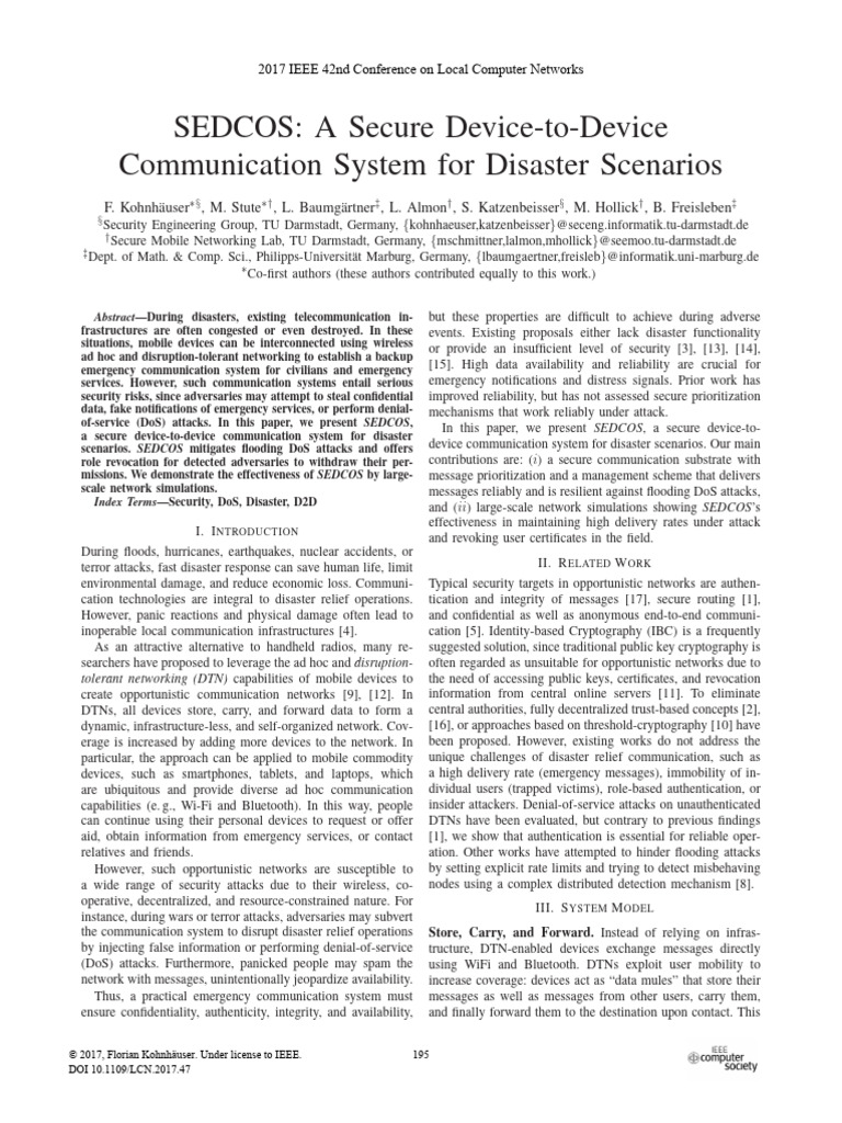 secure device to device communication system for disaster | PDF ...