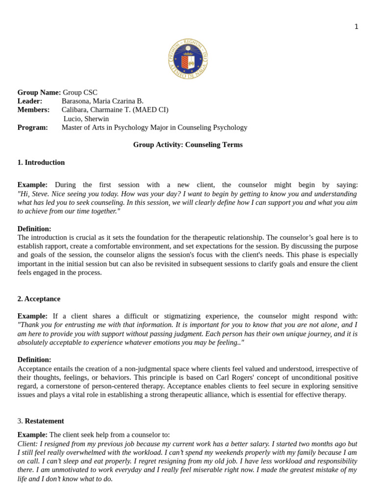 Counseling Terms - CSC Group | PDF | Psychotherapy | Feeling