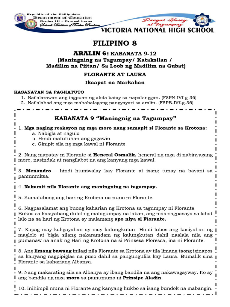 Aralin 6 Kabanata 9 12florante at Laura | PDF