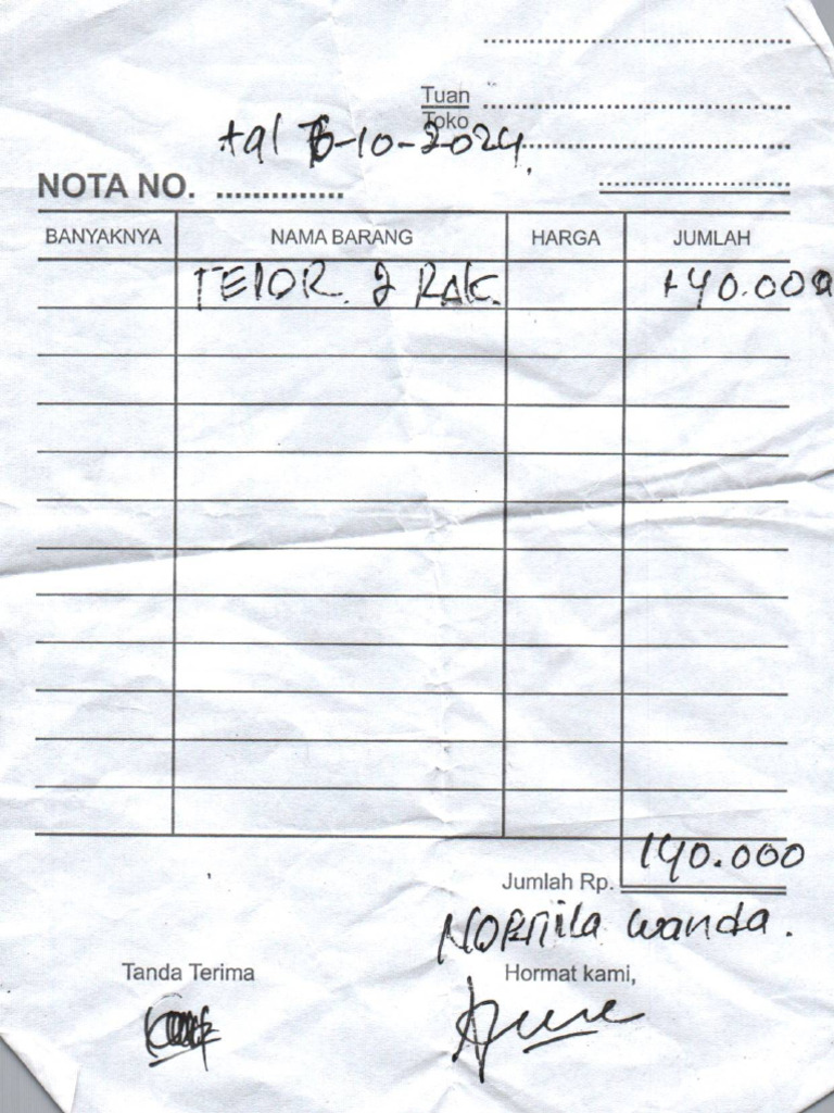 Nota, Po, Form Penerimaan BRG 06-10-24 | PDF