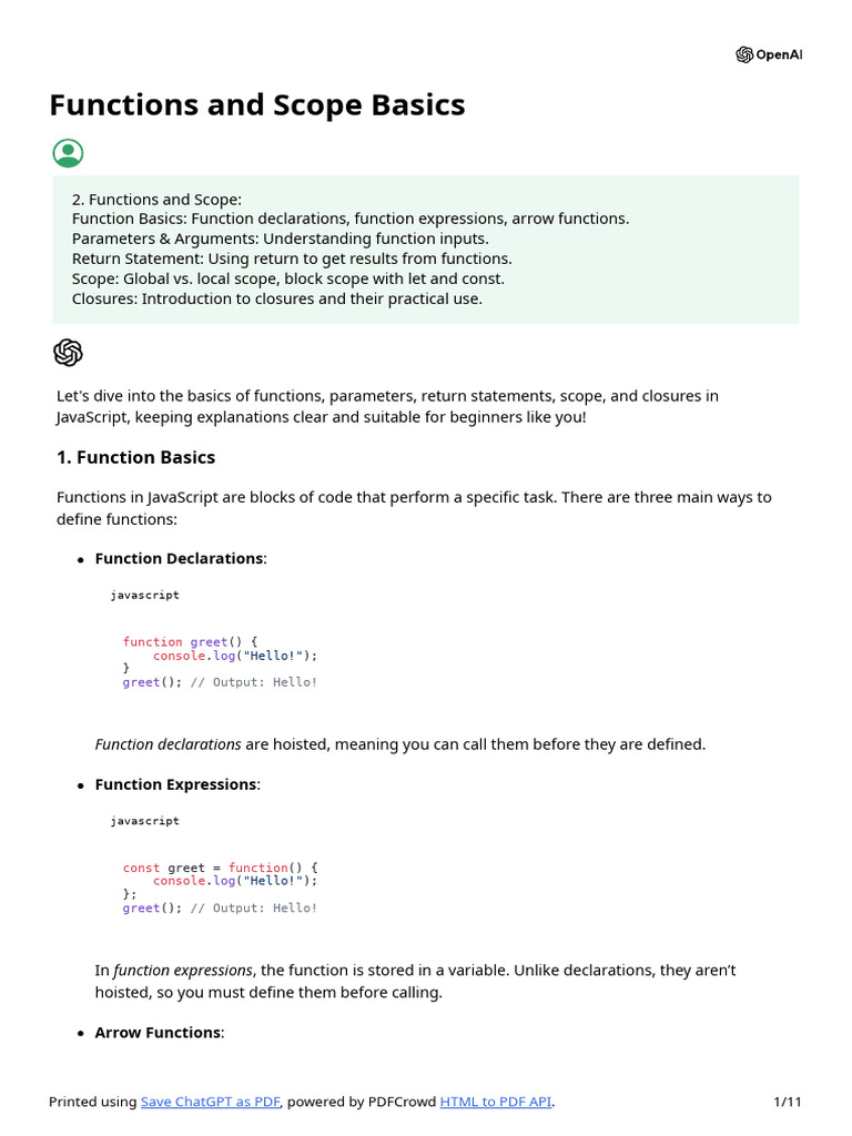 Functions And Scope Basics Pdf Scope Computer Science Parameter Computer Programming 