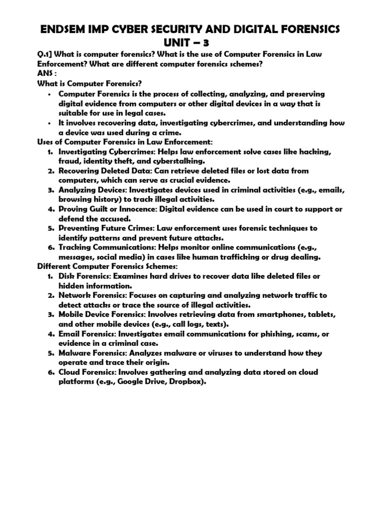 Endsem Imp Cyber Security and Digital Forensics Unit 3 | PDF | Computer Forensics | Security