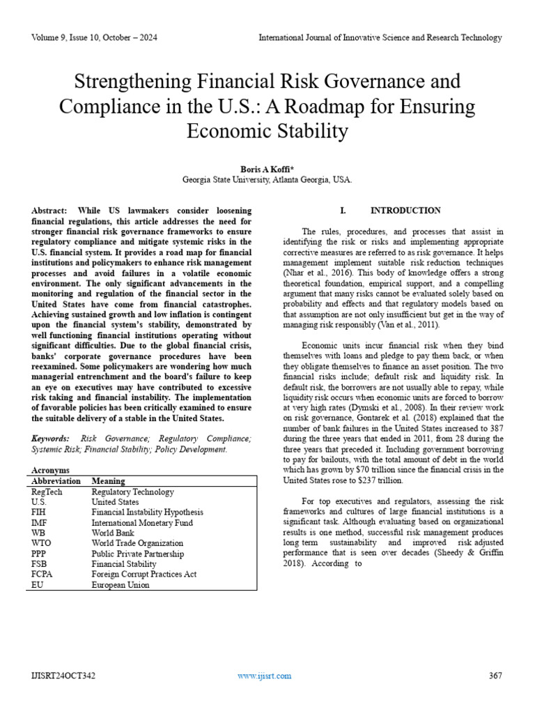 Strengthening Financial Risk Governance and Compliance in The U.S.: A ...