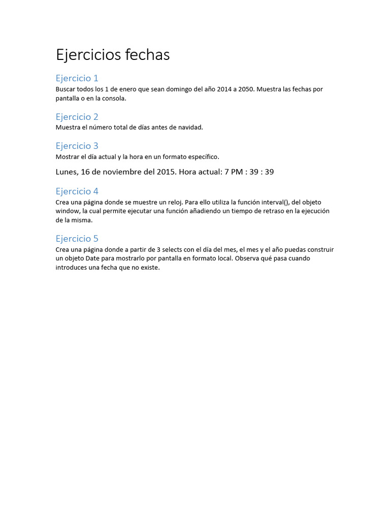 Ejercicios Fechas | PDF