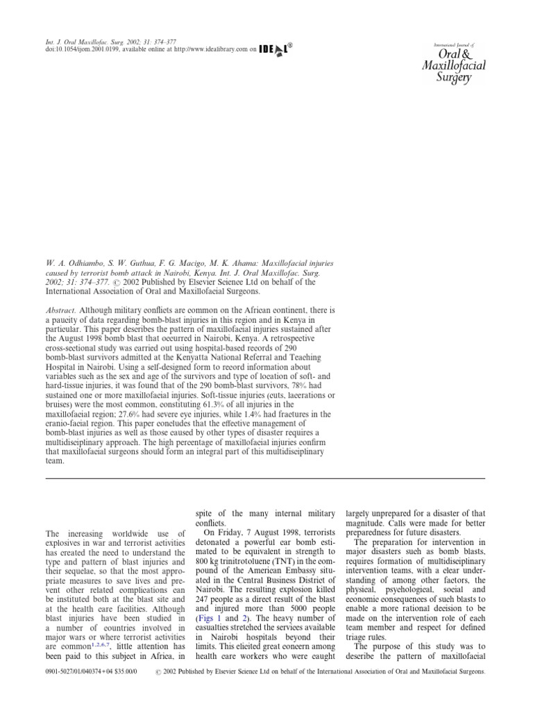 Nairobi Article Related To Omfs Trauma Due To Terrorist Attack | PDF ...