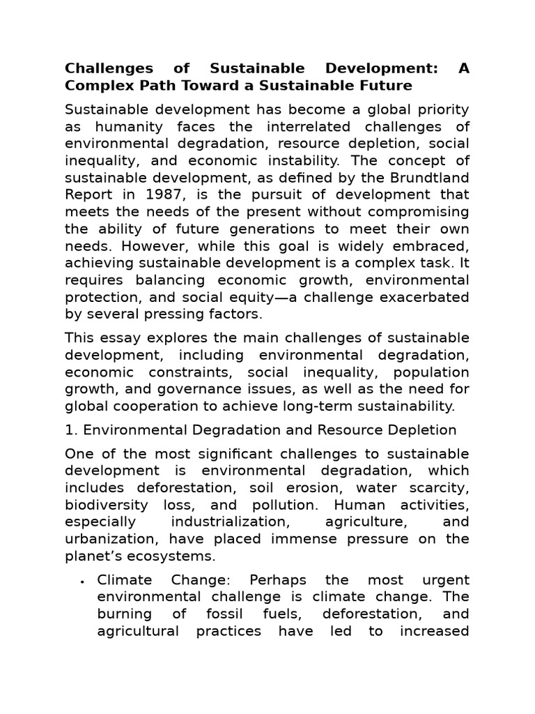 Challenges in Achieving Sustainable Development | PDF | Sustainability ...