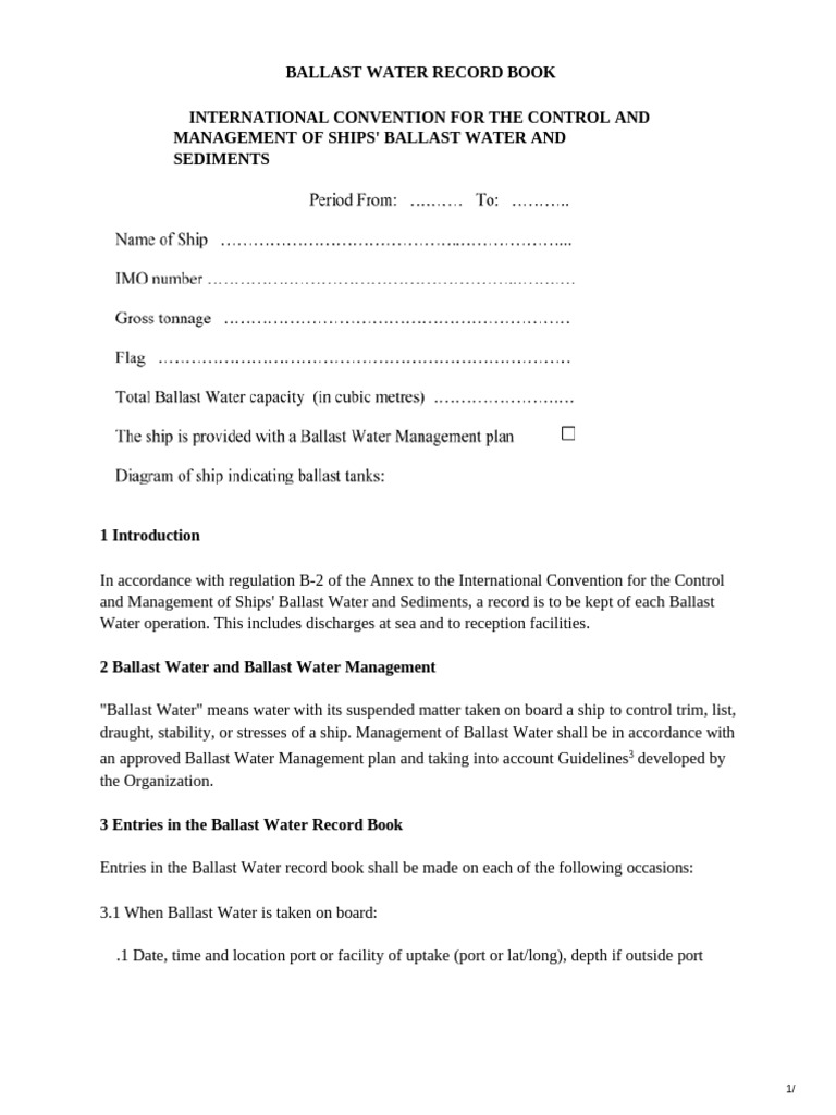 Ballast Water Record Book Guidelines | PDF | Port | Water