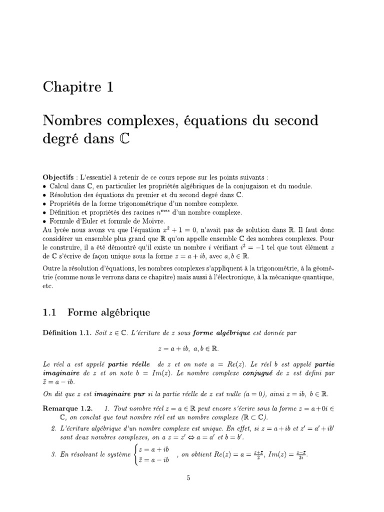 Chap1 Nombres Complexes | PDF