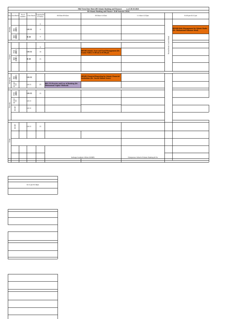 Mid Term Date Sheet of BS IBF, Fall-2024 | PDF