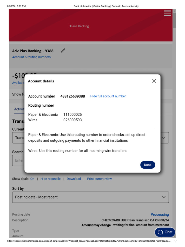 Bank of America Account Activity Overview | PDF | Finance & Money ...