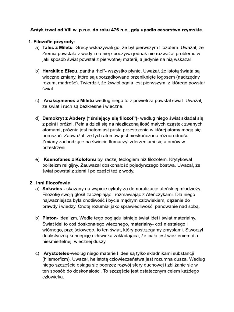 ANTYK - Notatki Powtórzenie Matura | PDF