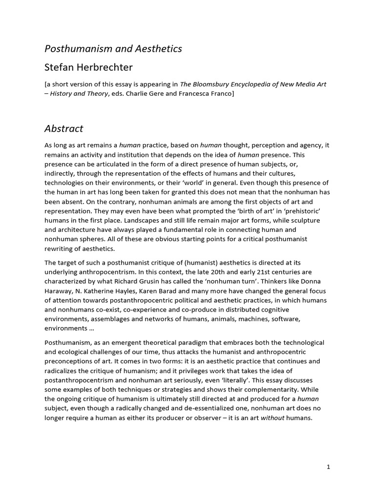 Posthumanist-Aesthetics - Stefan Herbrechter | PDF