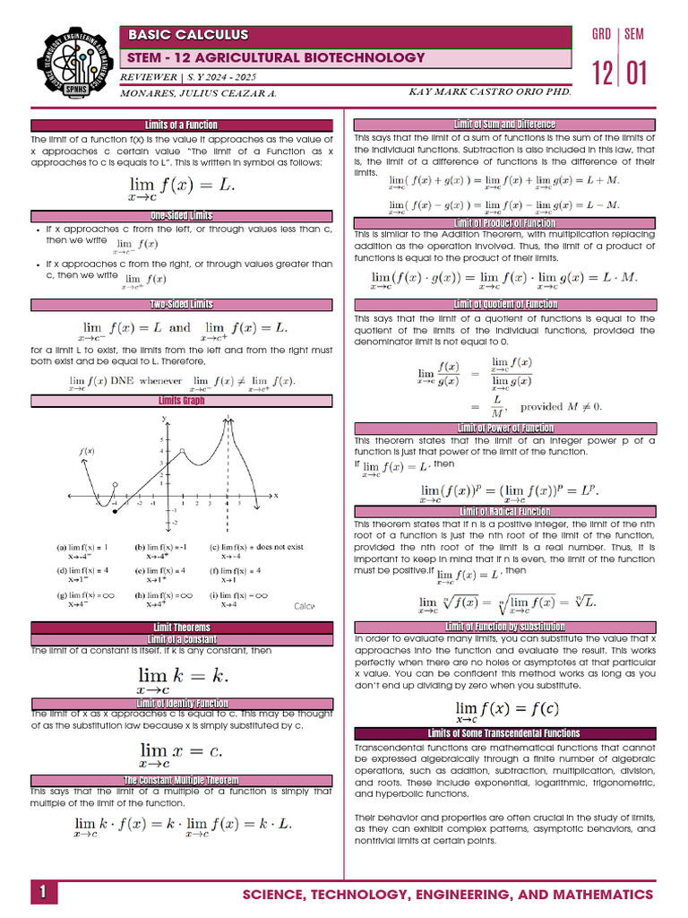 Pdf Basic Calculus 1 Pdf Derivative Function Mathematics