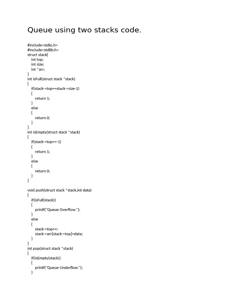 Queueusingstack C | PDF | Teaching Methods & Materials | Technology & Engineering
