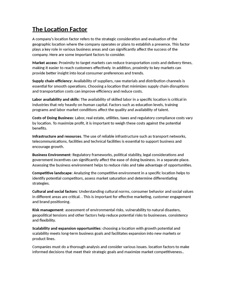 The Location Factor | PDF | Market (Economics) | Supply Chain