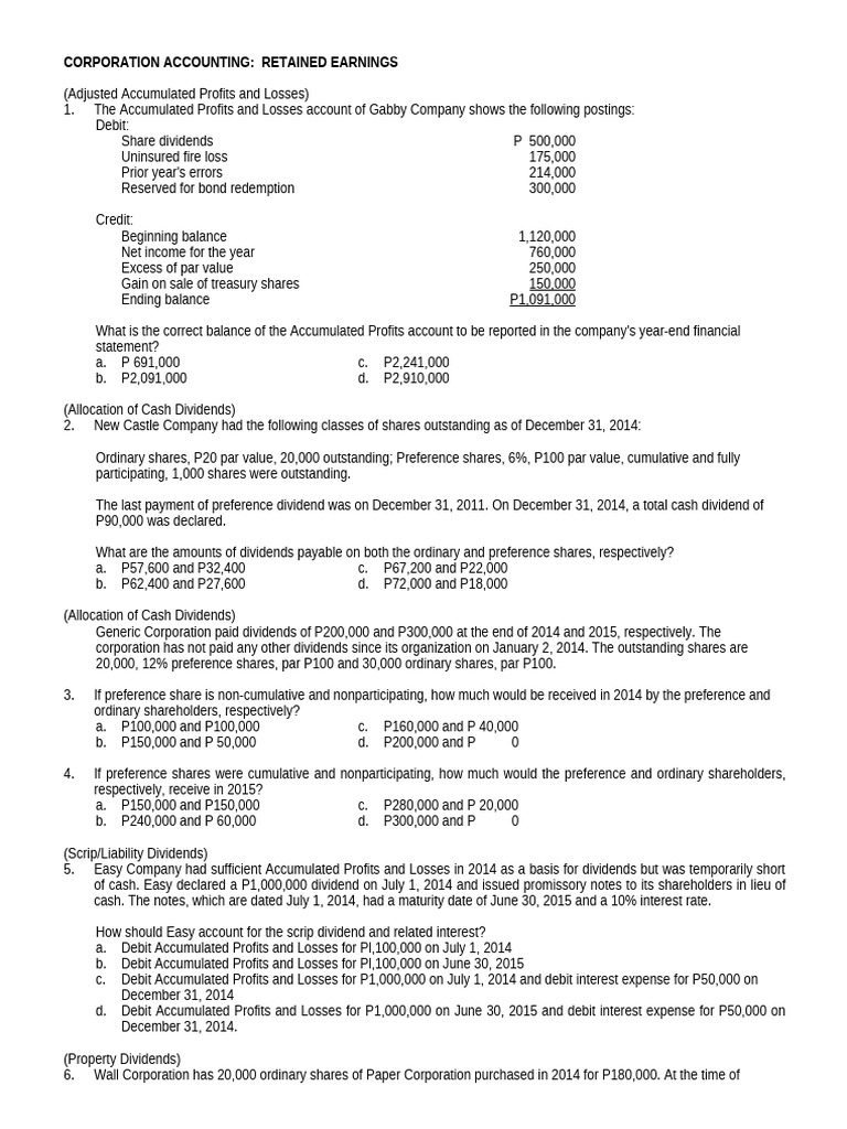 Corporation Accounting Retained Earnings 1 | PDF | Dividend | Retained ...
