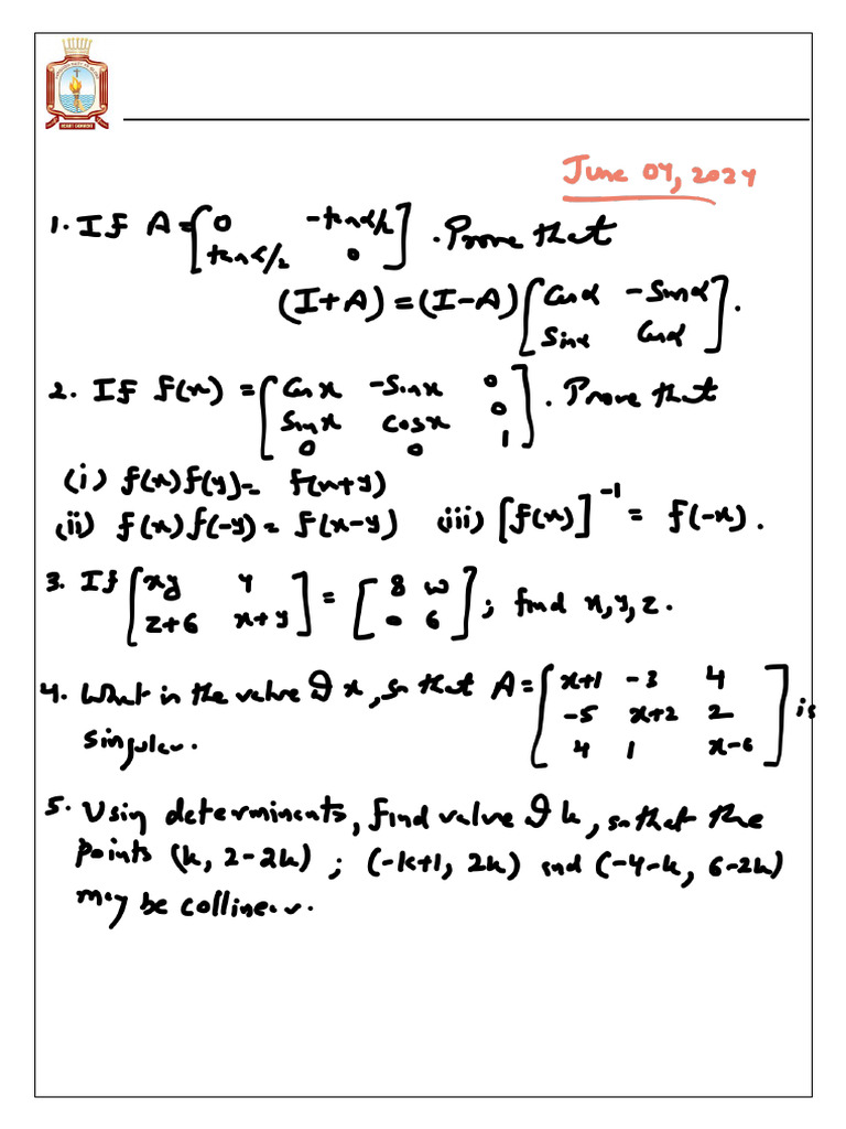 DPQ Math Xii Matrices 6-4 | PDF