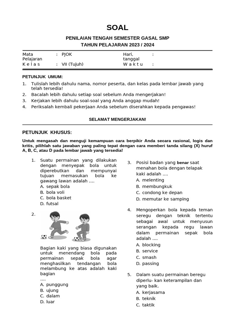 Soal PTS Pjok 7-9 Gasal I FM 2025 | PDF