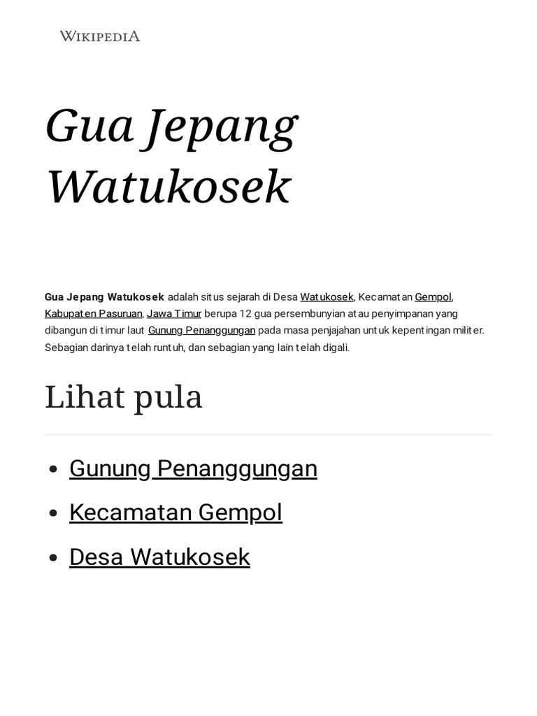Sejarah Gua Jepang di Watukosek | PDF