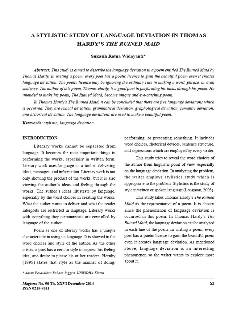 A Stylistic Study of Language Deviation in Thomas Hardy'S: The Ruined ...