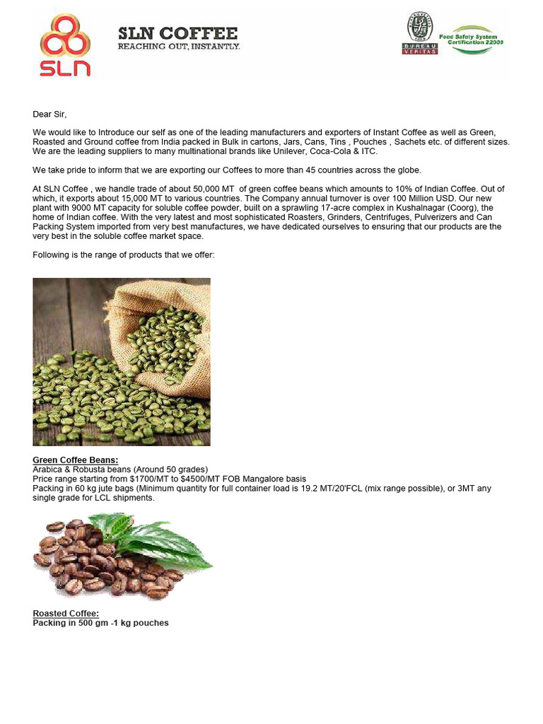 SLN_Coffee_brochure | PDF | Coffee | Drink