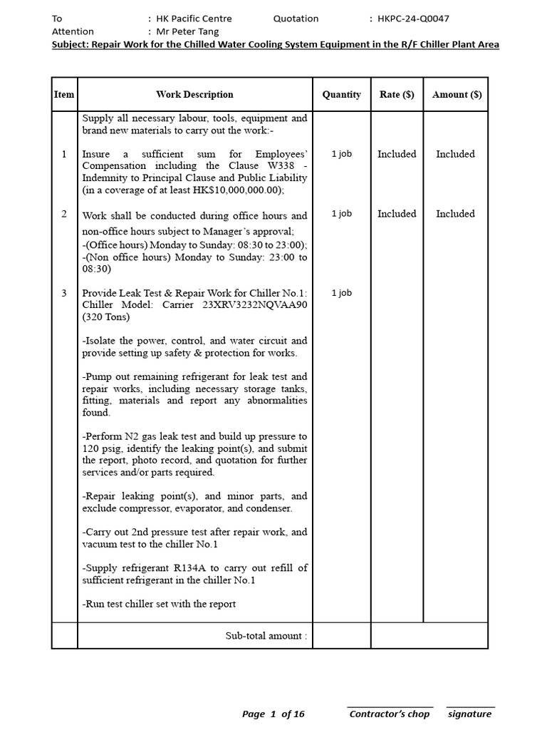 HK Pacific Centre Chiller Repair Quotation | PDF | Electrical Wiring ...