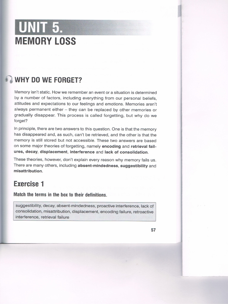 Psychology Vocabulary in Use - Memory Memory Loss-Strony-7 | PDF