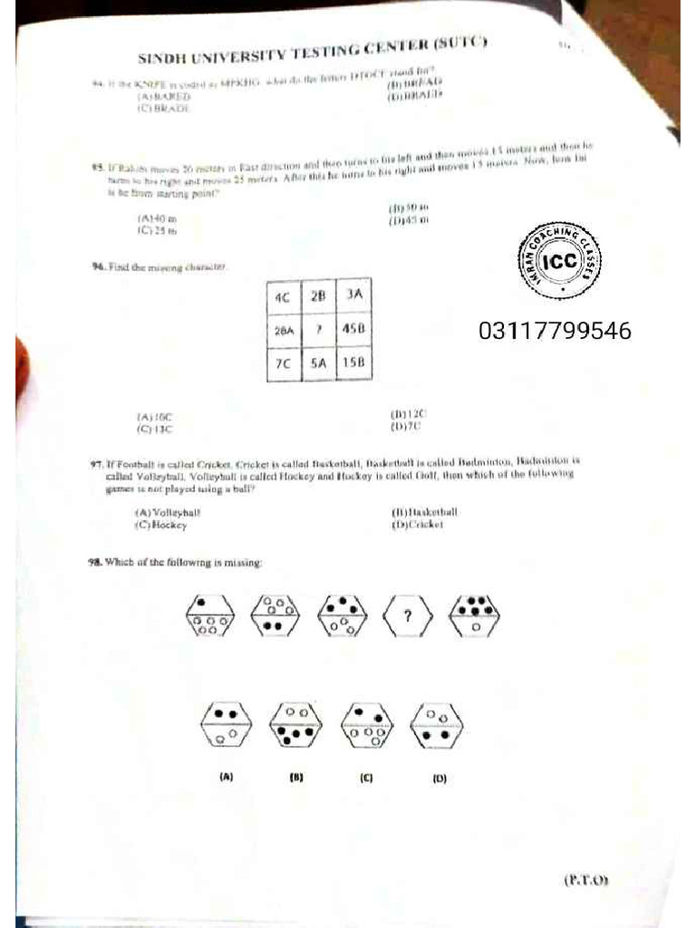 Sindh University Entry Test Paper 13 Oct 2024 | PDF