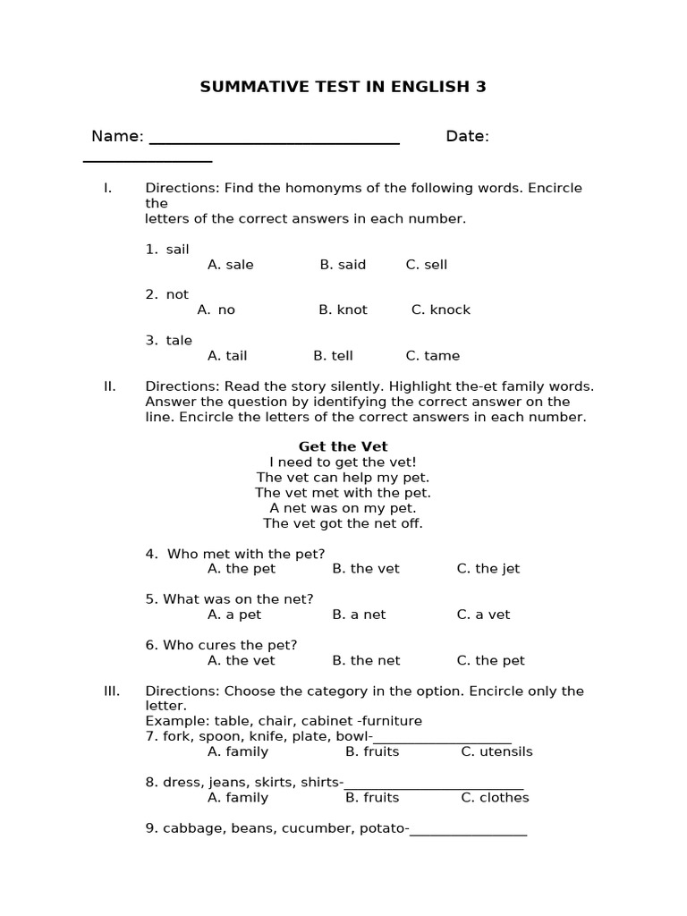 Summative Test 3rd Quarter | PDF