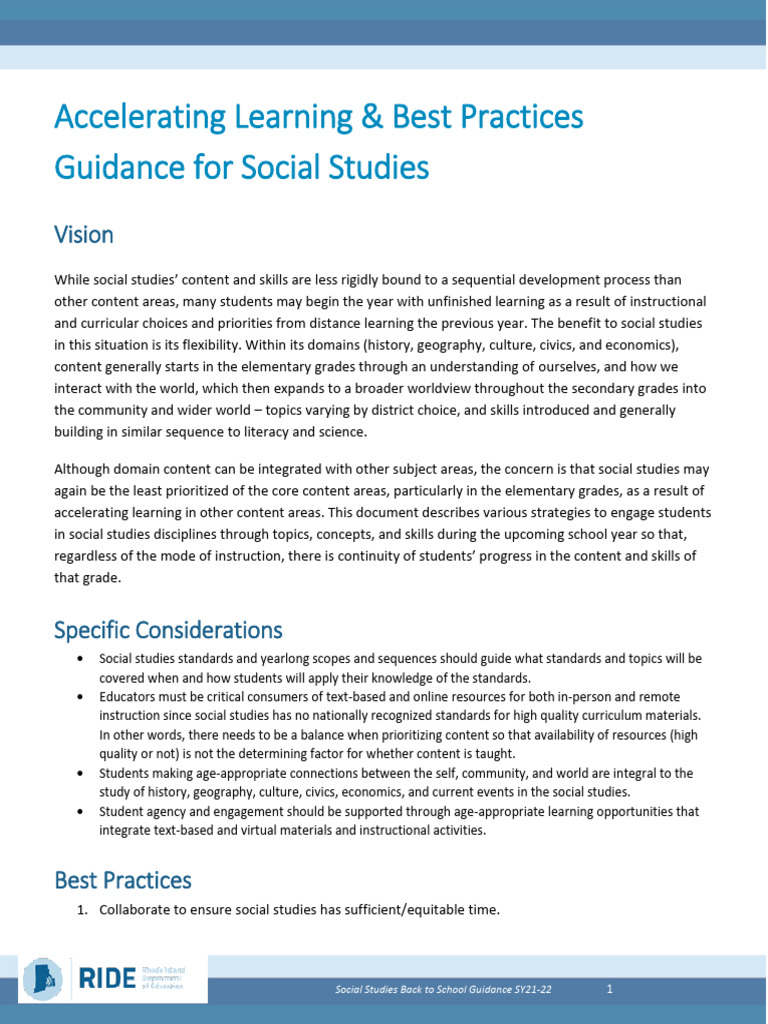 Social Studies Back To School 2021 | PDF | Curriculum | Project Based ...