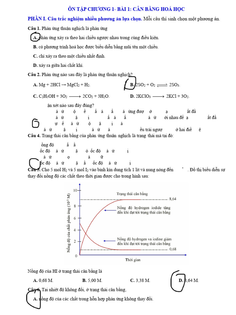 ÔN- KIỂM TRA CHƯƠNG 1-BÀI 1- CÂN BẰNG HH | PDF