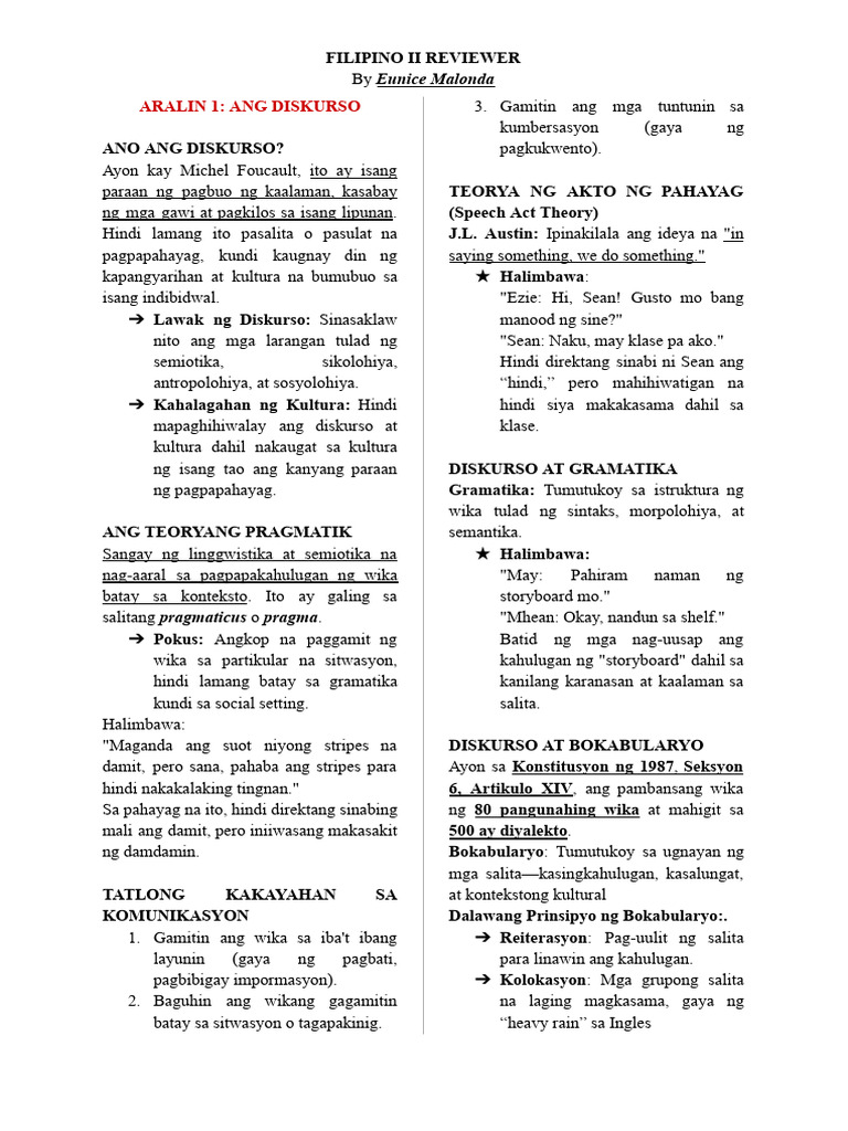 Filipino Reviewer | PDF