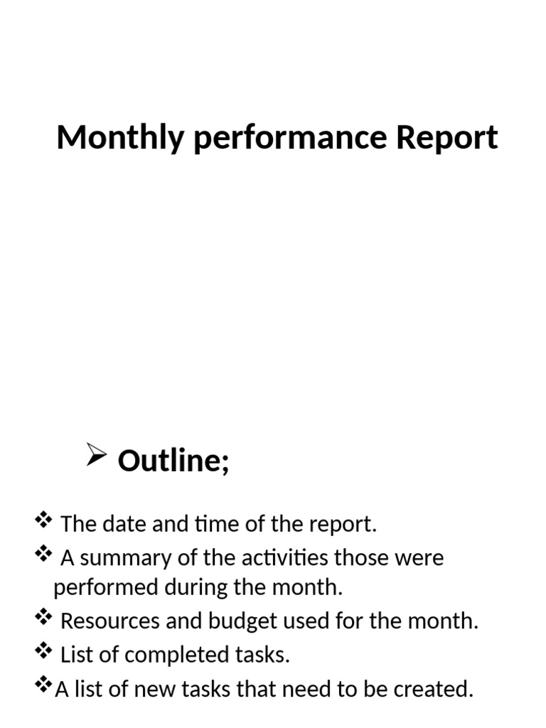 Monthly Performance Report | PDF