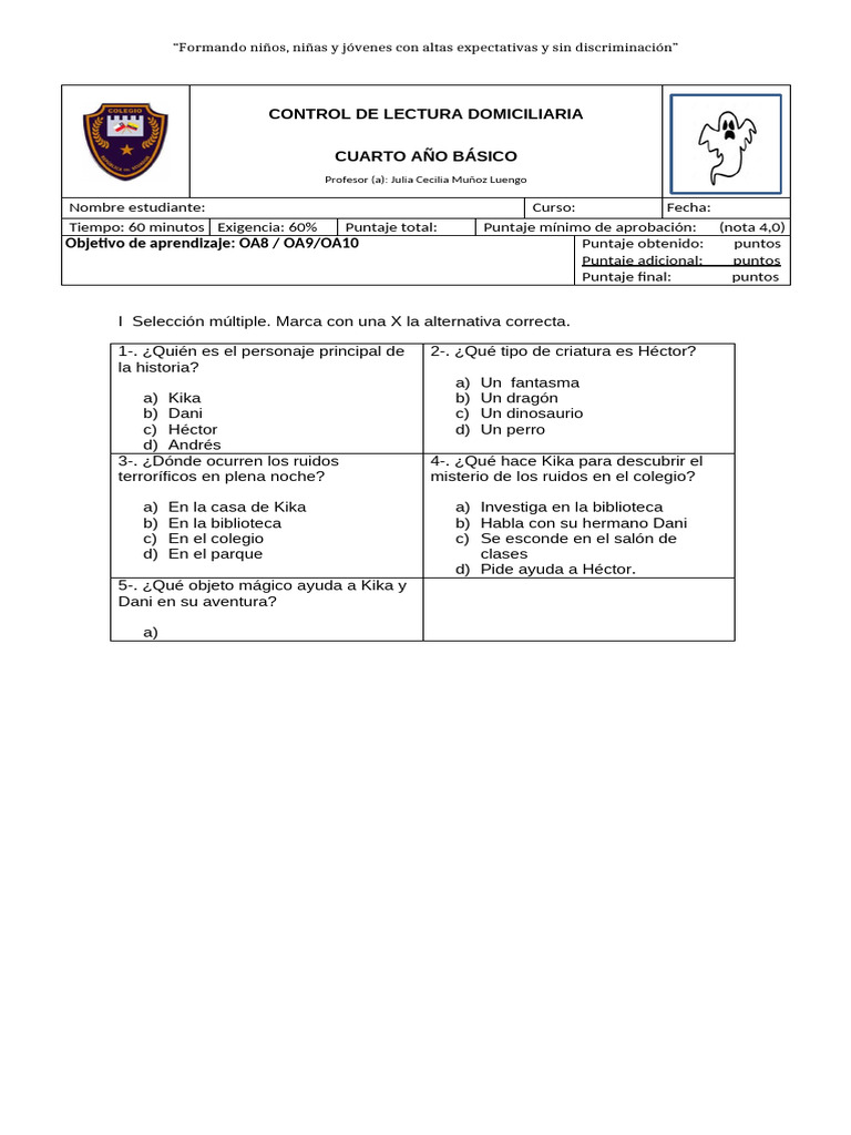 Control de Lectura Domiciliaria | PDF