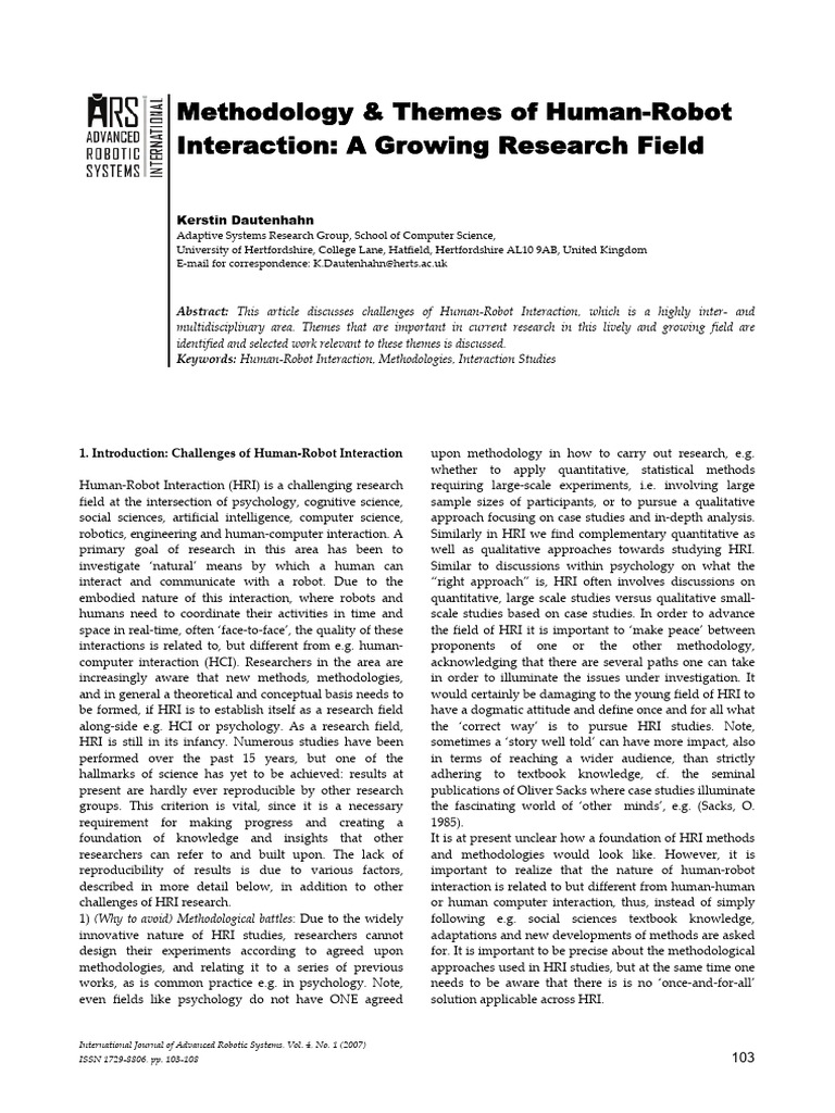 Methodology Themes of Human-Robot Interaction A GR | PDF | Methodology ...