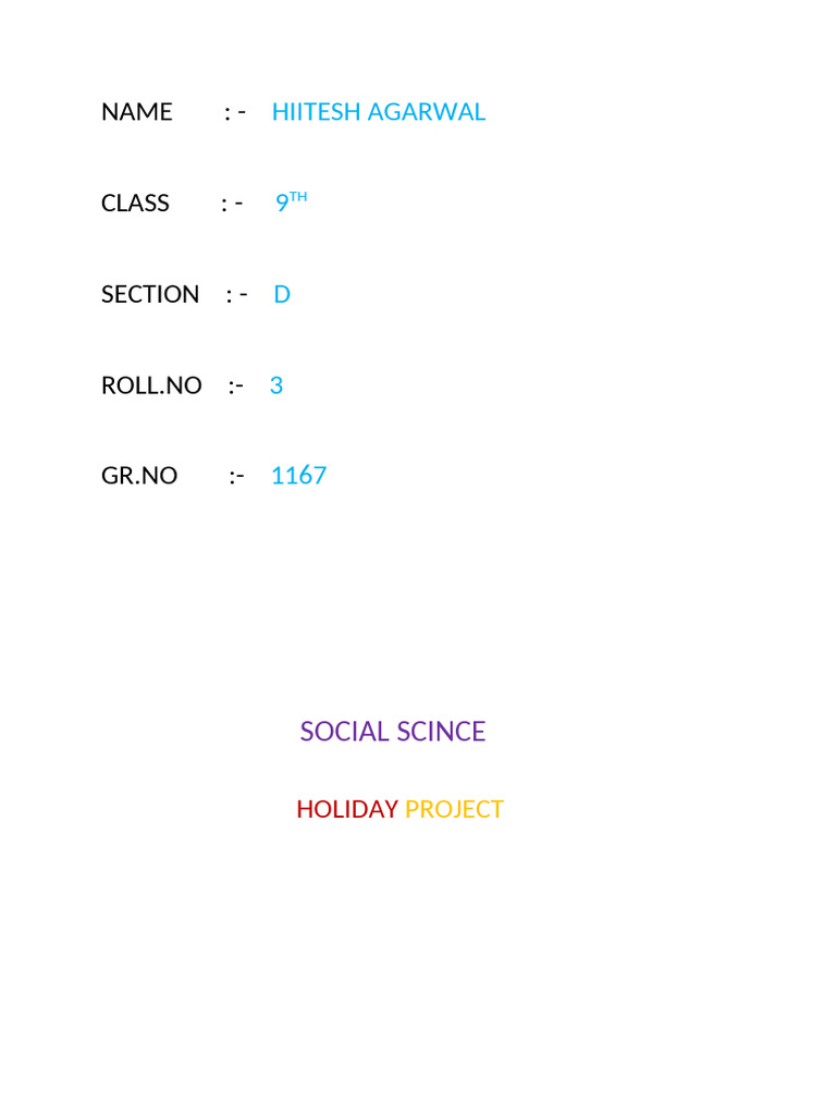 Name: - Class: - Section: - Roll - No:-Gr - No | PDF | Social Science | History