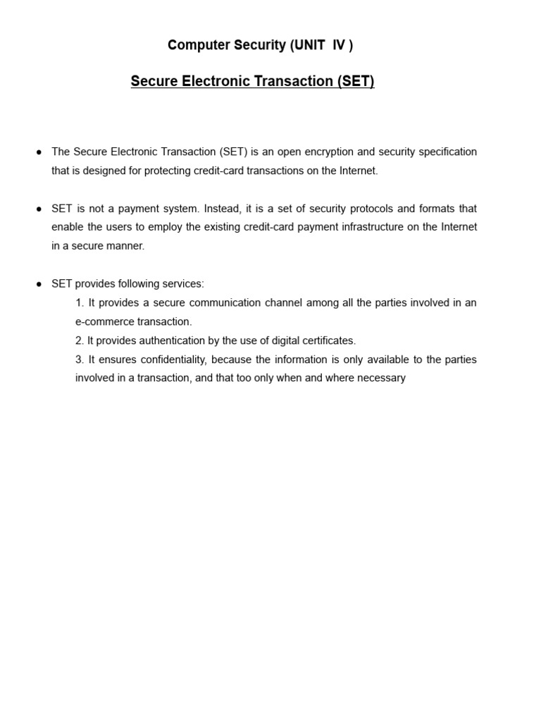 UNIT IV - Secure Electronic Transaction (SET) | PDF | Credit Card ...