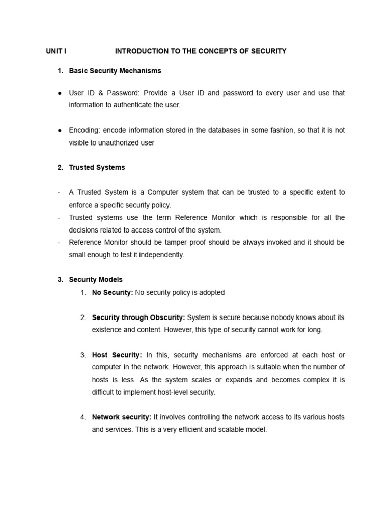 Unit I - Introduction To The Concepts of Security-1 | PDF | Computer ...