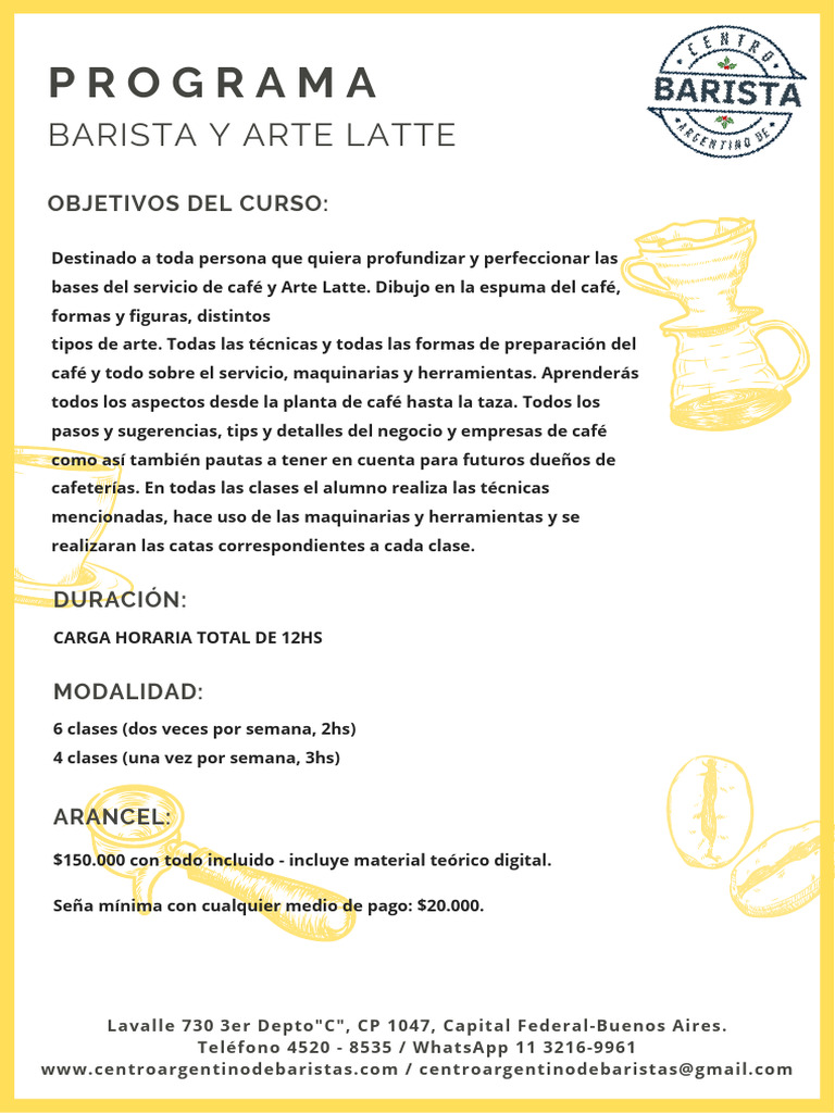 Programa Barista & Arte Latte - Julio 2024 | PDF | café | Bebida