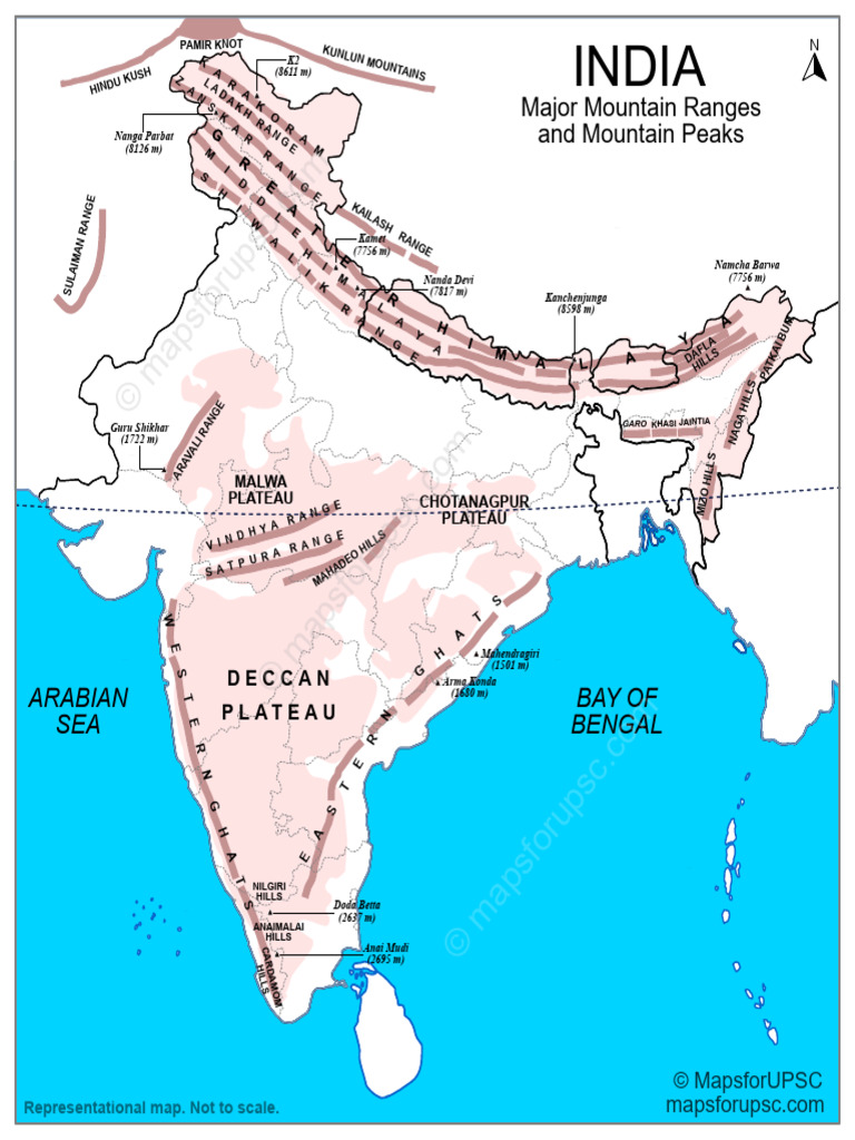 Major Mountain Ranges in India Map | PDF | Earth Sciences