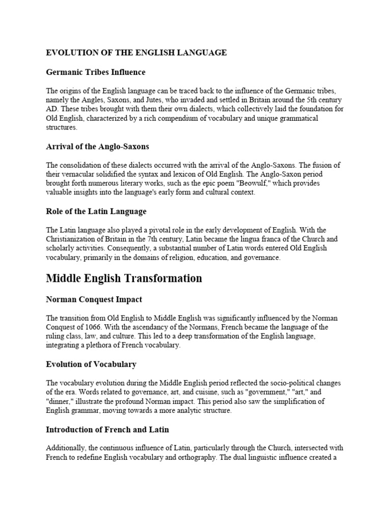 Evolution - Of.the English - Language | PDF | English Language | Languages