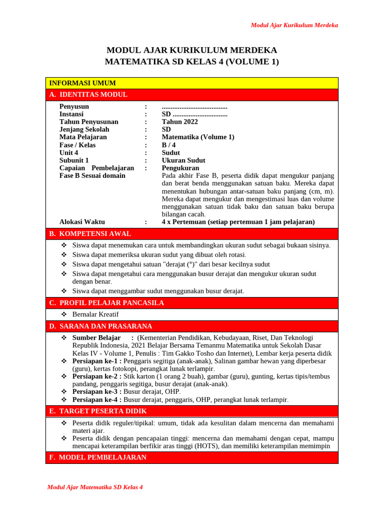 4. Modul Ajar MTK Unit 4 | PDF