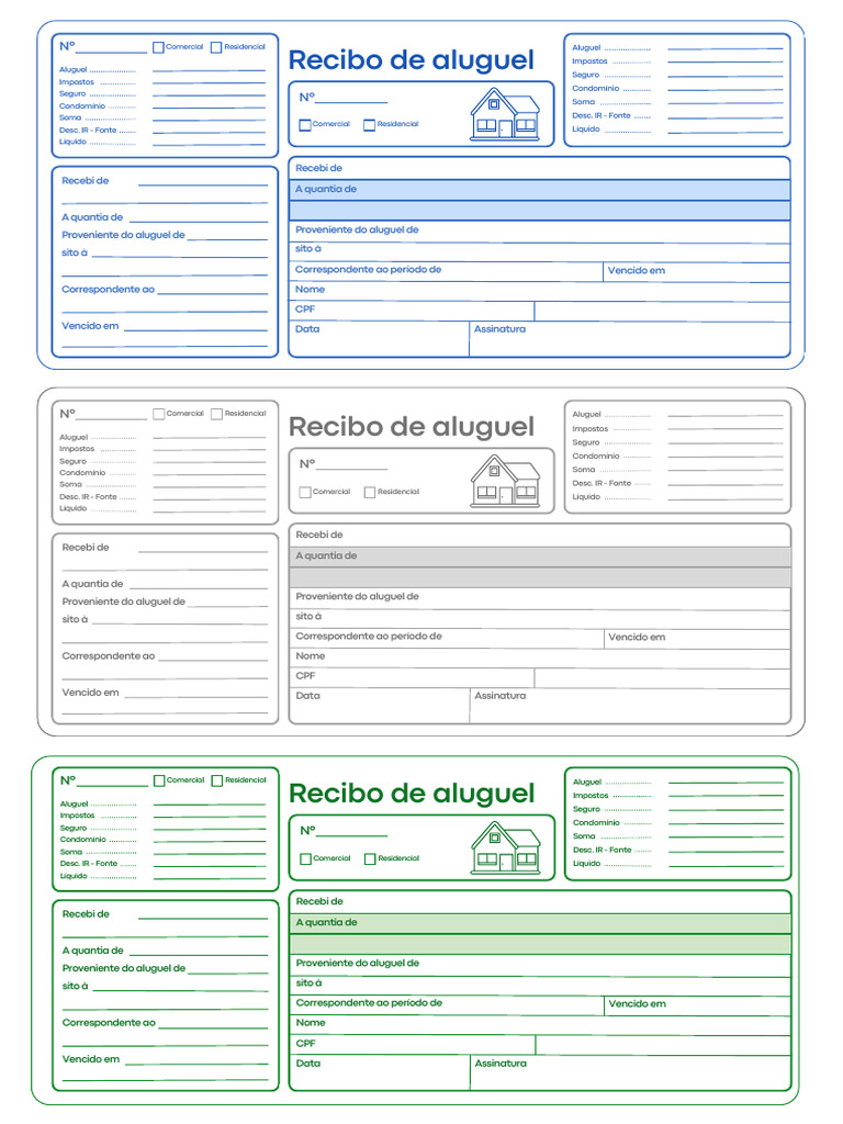 Talão de Recibo Aluguel Documento A4 Verde Cinza e Azul | PDF