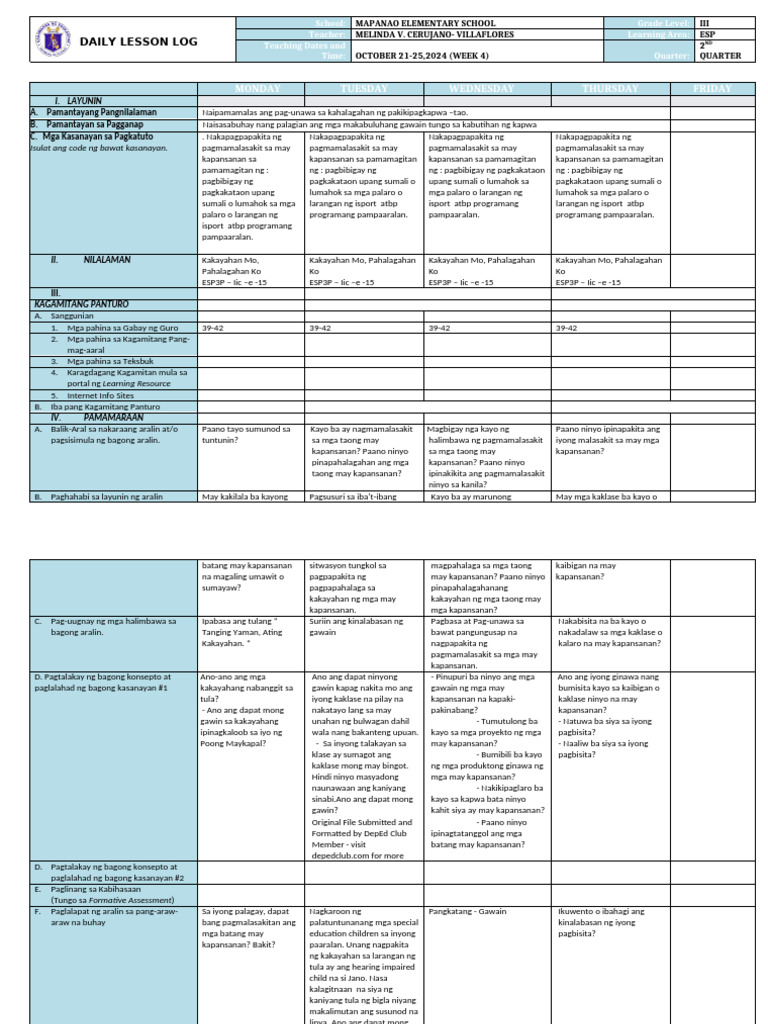 DLL - Esp 3 - Q2 - W4 | PDF